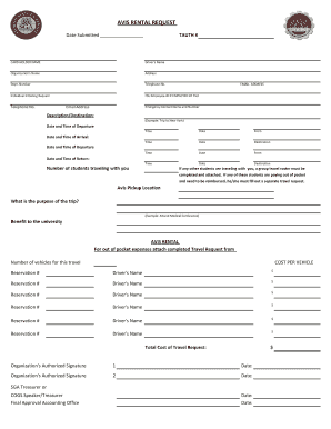 Fillable Online sga fsu AVIS Rental Request Form Fax Email Print ...