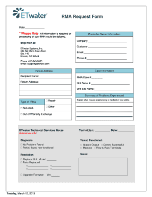 Fillable Online RMA Request Form - ETwater Fax Email Print - pdfFiller