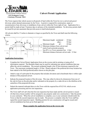 Fillable Online Culvert Permit Application - The Town of Cedarburg Fax ...