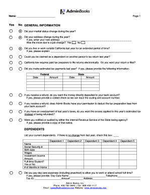 Fillable Online GENERAL INFORMATION DEPENDENTS Yes No - Admin Books Fax ...