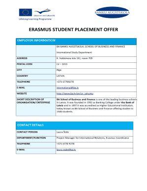 Fillable Online ERASMUS STUDENT PLACEMENT OFFER Fax Email Print - pdfFiller