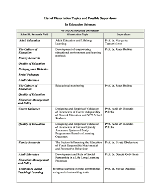 Fillable Online List of Dissertation Topics and Possible Supervisors ...
