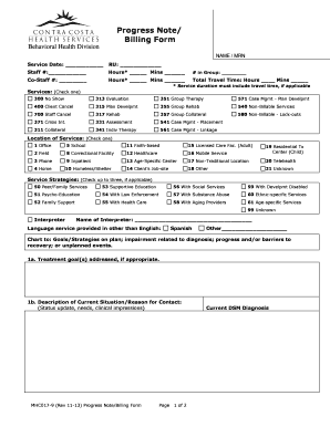 Fillable Online cchealth Progress Note/ Billing Form Behavioral Health ...