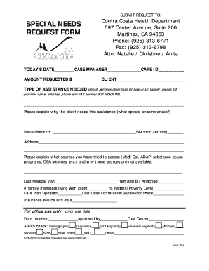 Fillable Online cchealth SPECIAL NEEDS REQUEST FORM - Contra Costa ...