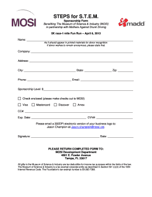 Fillable Online mosi Steps for S.T.E.M. - Museum of Science and ...