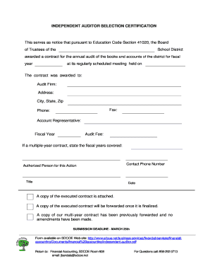 Fillable Online sdcoe INDEPENDENT AUDITOR SELECTION CERTIFICATION - sdcoe Fax Email Print ...