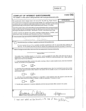 Fillable Online leanderisd Exhibit 8 FORM CIQ CONFLICT OF INTEREST ...