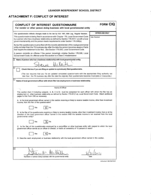 Fillable Online leanderisd Conflict of interest conflict of interest ...