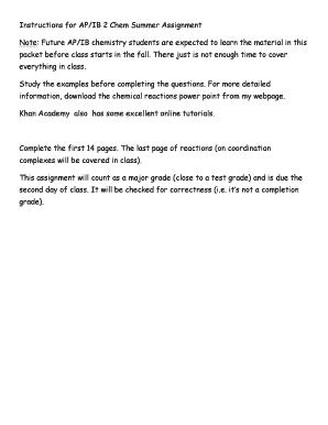 Fillable Online leanderisd Instructions for AP/IB 2 Chem Summer ...
