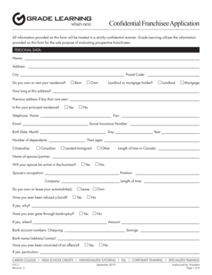 Fillable Online Confidential Franchisee Application Fax Email Print ...
