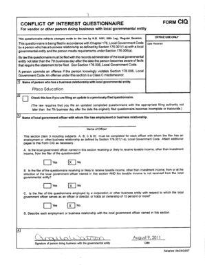 Fillable Online leanderisd CONFLICT OF INTEREST QUESTIONNAIRE FORM CIQ ...