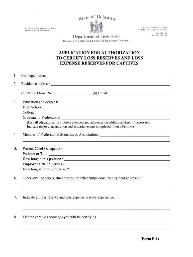 Fillable Online captive delawareinsurance ACTUARY APPLICATIONdocx Fax Email Print - pdfFiller