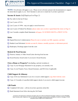 Fillable Online Pre-Approval Documentation Needs List & Authorization Forms Fax Email Print ...
