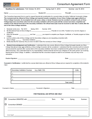 Fillable Online citruscollege Consortium Agreement Form - Citrus ...
