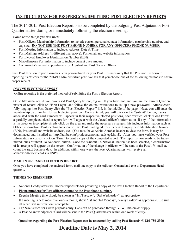 Fillable Online texasvfw Post Election Report Form - texasvfw Fax Email ...