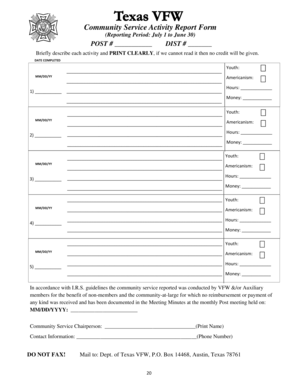 Fillable Online texasvfw Community Service Report Form - texasvfw Fax ...