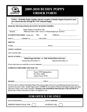 Fillable Online texasvfw Buddy Poppy Order Form.pub - texasvfw Fax ...
