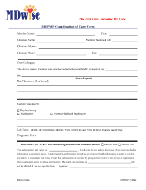 Fillable Online hoosieralliance BH/PMP Coordination of Care Form ...