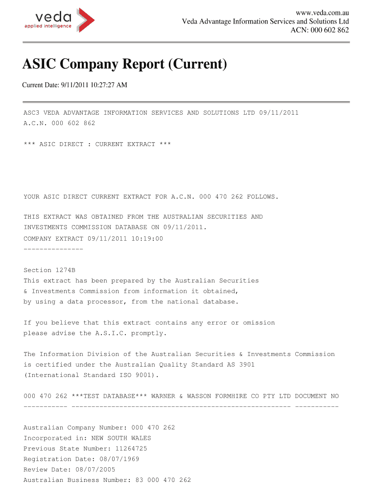 Fillable Online ASIC Company Report (Current) Fax Email Print - pdfFiller