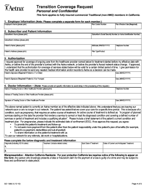 Fillable Online Aetna Transtion of Coverage Form Fax Email Print ...