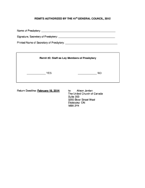 Fillable Online united-church Remit No. 2 Response Form. Voting form ...