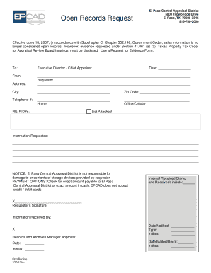 Fillable Online Open records Request Form - El Paso Central Appraisal ...