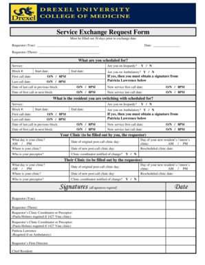 Fillable Online drexelmed Service Exchange Request Form - drexelmed Fax ...