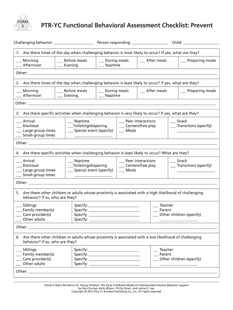 Functional Behavior Assessment Checklist 2020 2022 Fill And Sign 