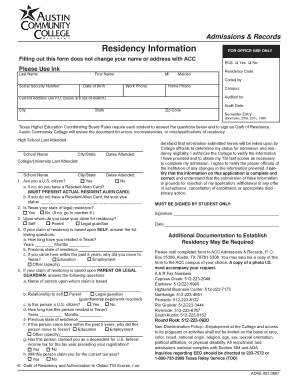 Fillable Online austincc Residency Form - Austin Community College ...