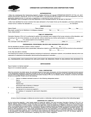 Fillable Online Cremation authorization and disposition form ...
