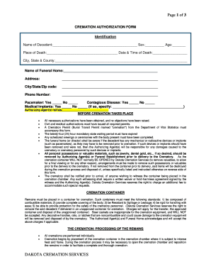 Fillable Online Cremation Authorization - Dakotaembalming Fax Email ...