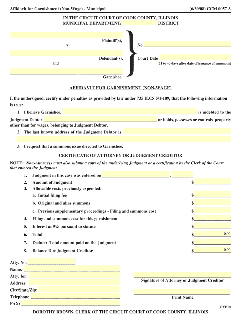 Fillable Online AFFIDAVIT FOR GARNISHMENT (NON-WAGE) - USCourtForms Fax Email Print - pdfFiller