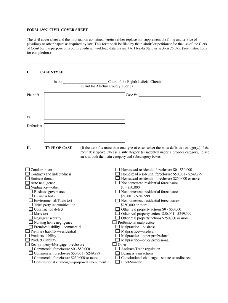 Fillable Online alachuaclerk FORM 1.997. CIVIL COVER SHEET The civil ...