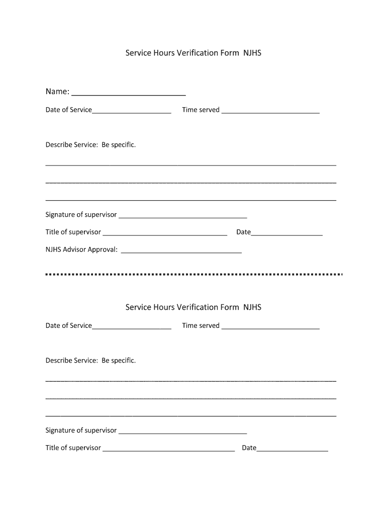 Fillable Online Service Hours Verification Form NJHS Name Service