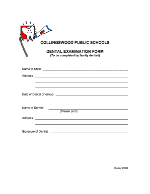 Fillable Online Dental form.pdf - Collingswood Public Schools Fax Email ...