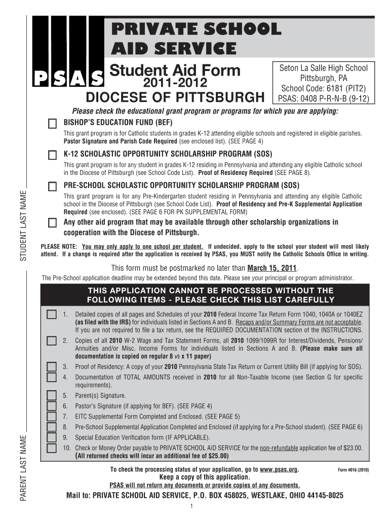 Fillable Online Student Aid Form PRIVATE SCHOOL AID SERVICE Fax Email Print - pdfFiller