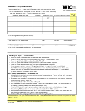 Fillable Online healthvermont Vermont WIC Program Application ...