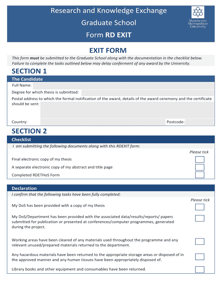 Fillable Online Research and Knowledge Exchange Graduate School Form RD ...