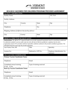 Fillable Online healthvermont VFC/VFA Enrollment Form - Vermont Department of Health ...