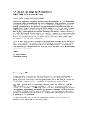 Fillable Online www1 dcsdk12 AP English Language and Composition 2008-2009 Information Packet ...