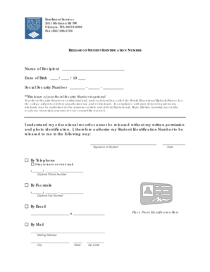 Fillable Online spscc ctc Release of Student Identification Number ...