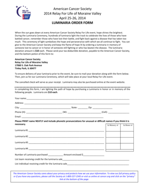 Fillable Online relay acsevents 2014 Luminaria Order Form - Relay For ...