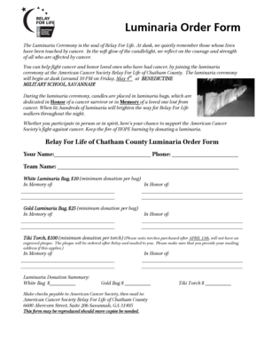 Fillable Online relay acsevents 2012 Luminaria form - relay acsevents ...
