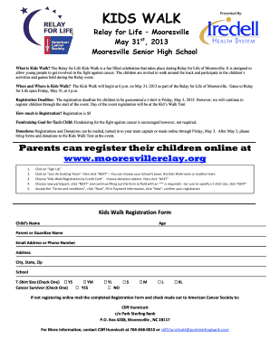 Fillable Online relay acsevents KIDS WALK - relay acsevents Fax Email ...