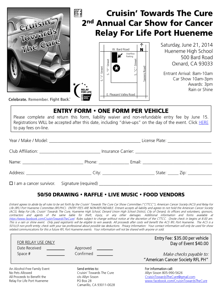 Fillable Online relay acsevents 2nd Annual Car Show for Cancer Fax ...
