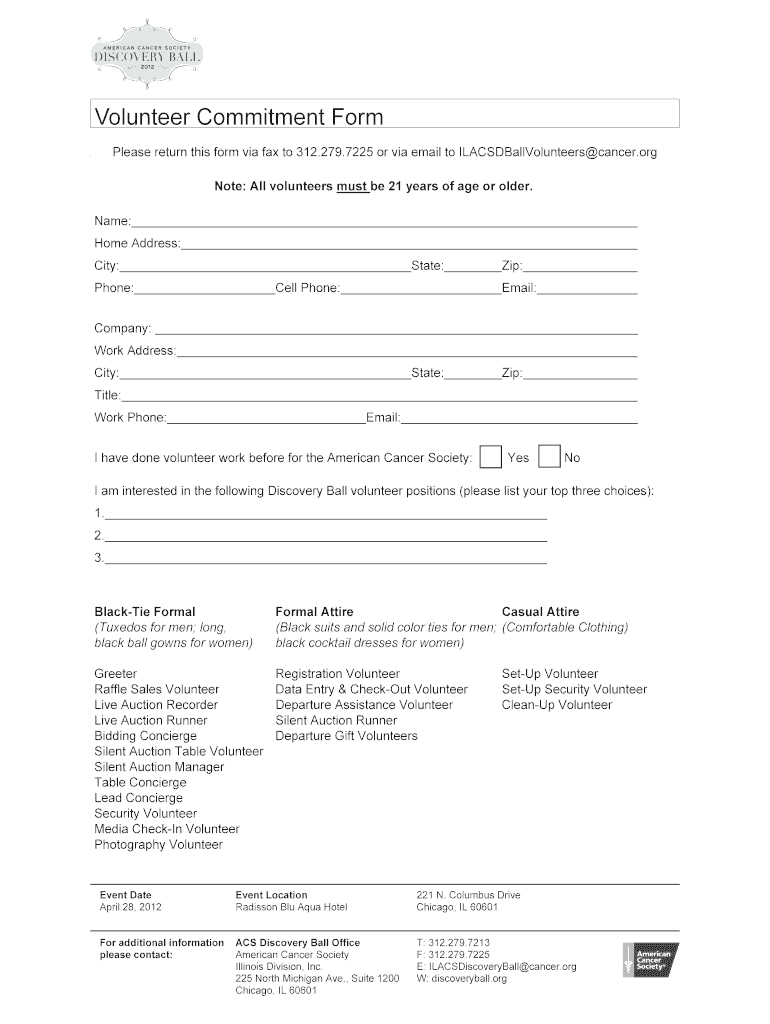 Fillable Online main acsevents Volunteer Opportunities - The American ...