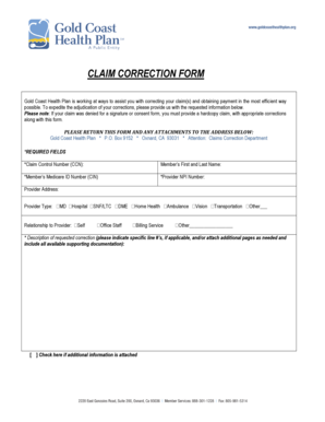 Fillable Online goldcoasthealthplan CLAIM CORRECTION FORM - Gold Coast ...