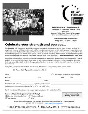 Fillable Online relay acsevents 2009 Survivor Reg Form - Relay For Life ...
