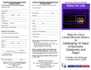 Fillable Online relay acsevents Relay For Life is Celebrating 16 Years ...