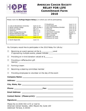 Fillable Online relay acsevents Commitment Form DuPage Region 2010.pub - Relay For Life - relay ...